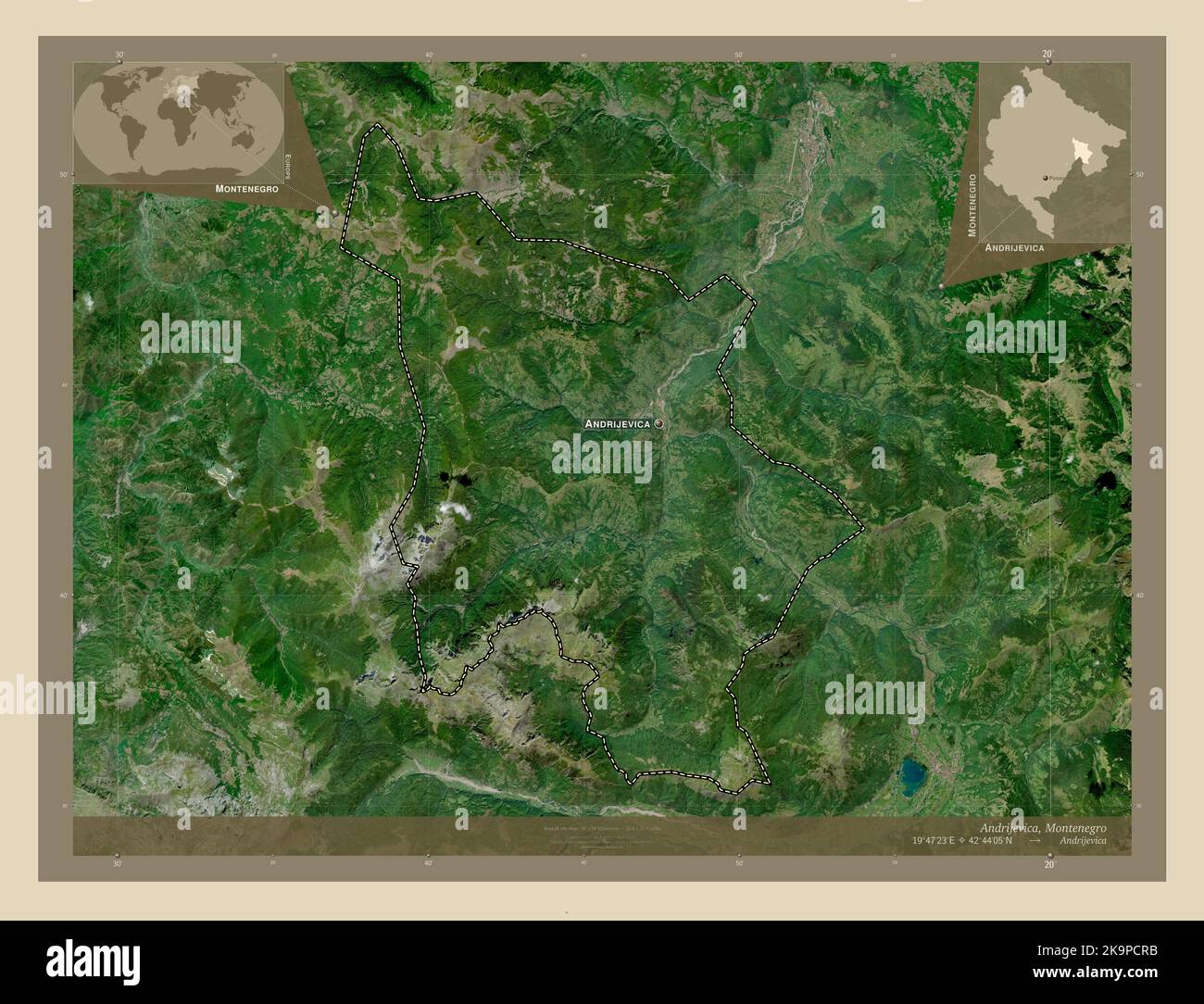 Andrijevica, municipality of Montenegro. High resolution satellite map ...