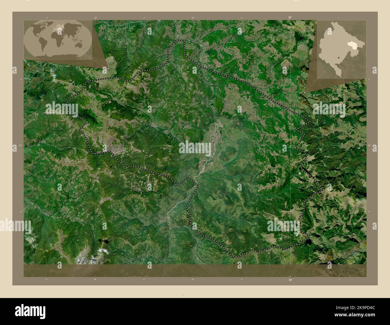 Berane, municipality of Montenegro. High resolution satellite map ...