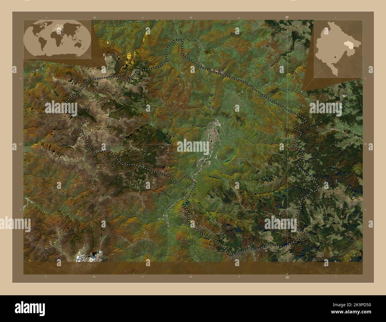 Berane, municipality of Montenegro. Low resolution satellite map ...