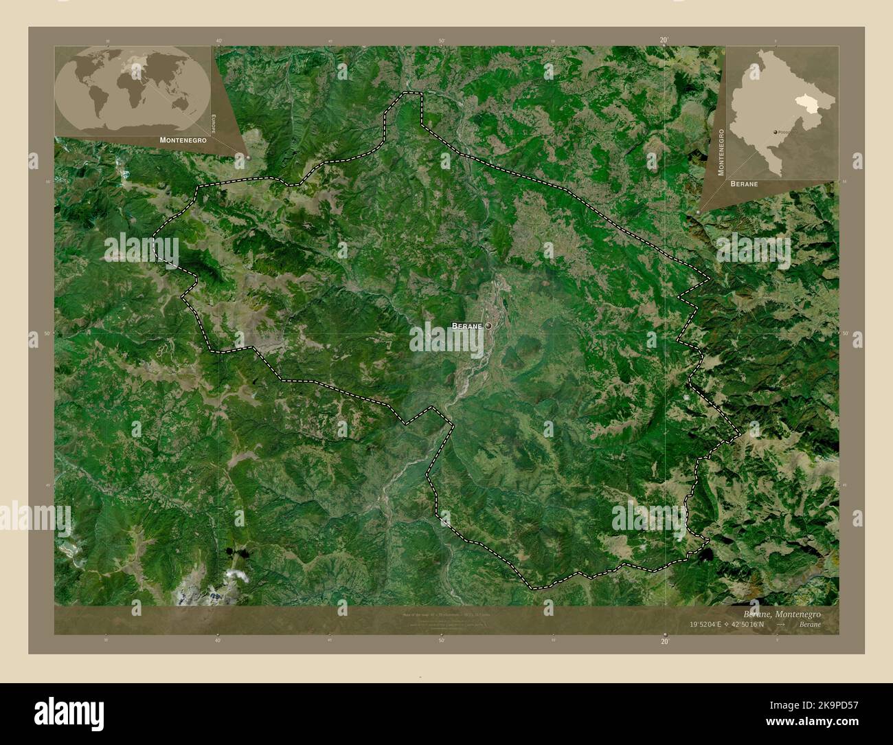 Berane, municipality of Montenegro. High resolution satellite map ...