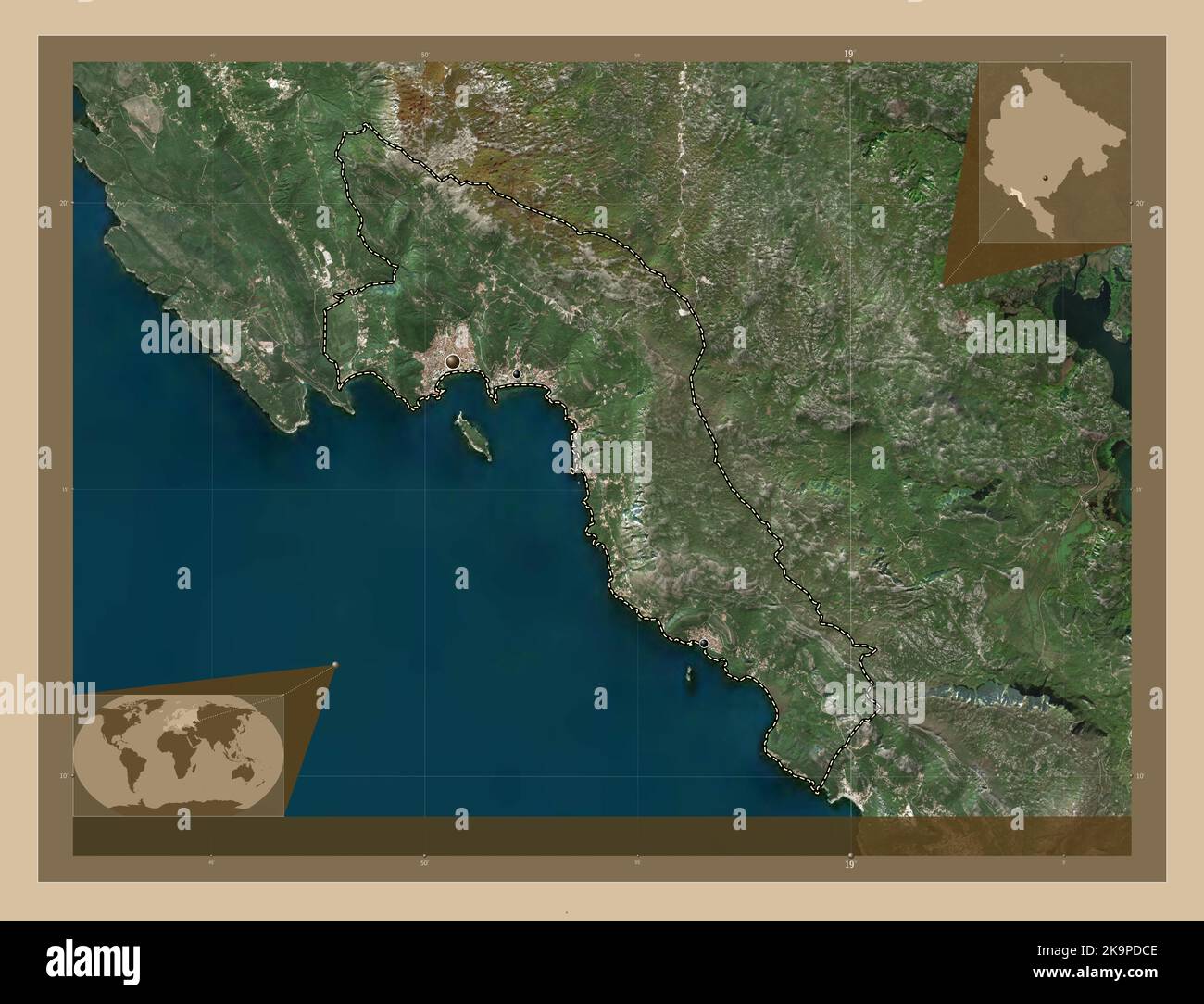 Budva, municipality of Montenegro. Low resolution satellite map ...