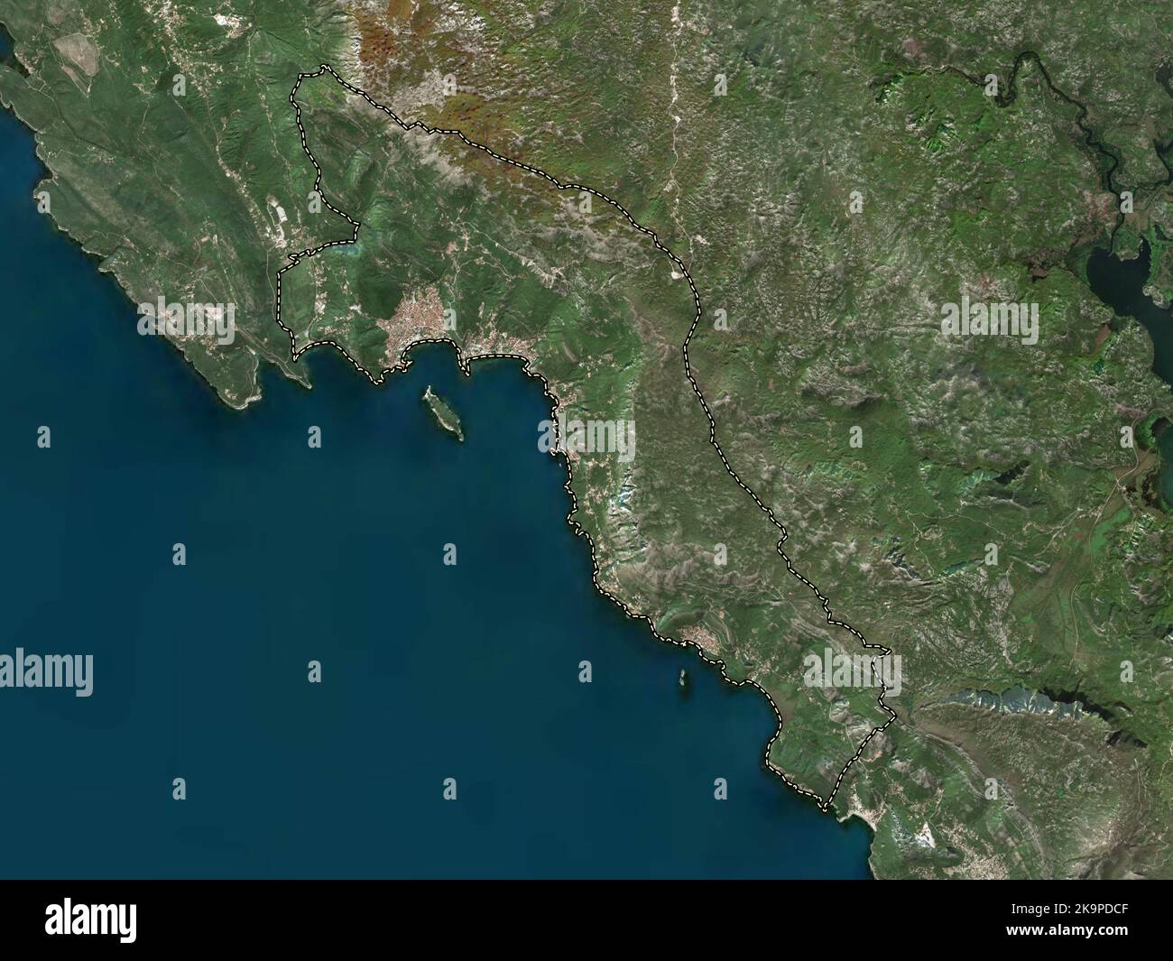 Budva, municipality of Montenegro. Low resolution satellite map Stock ...