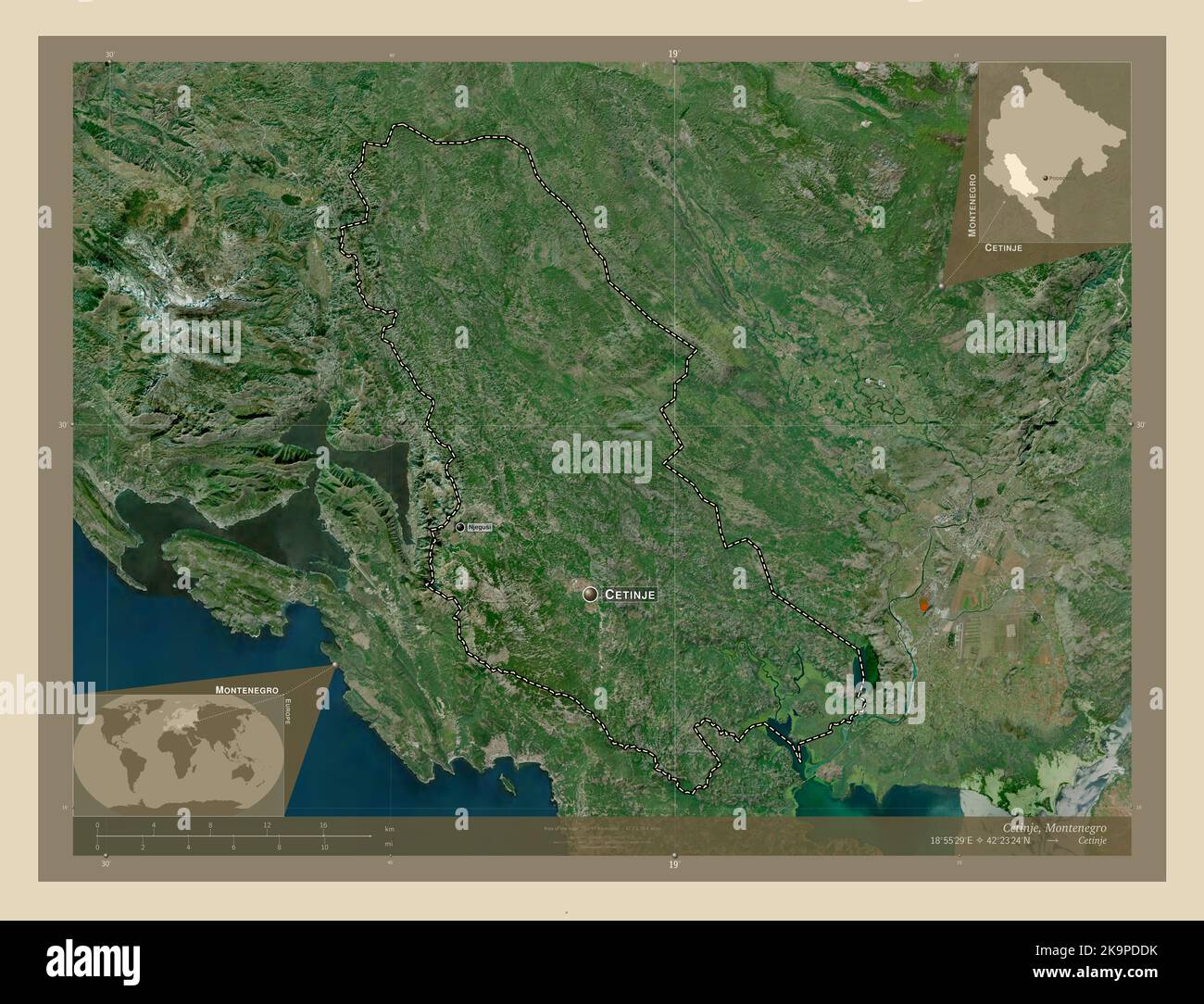 Cetinje, municipality of Montenegro. High resolution satellite map ...