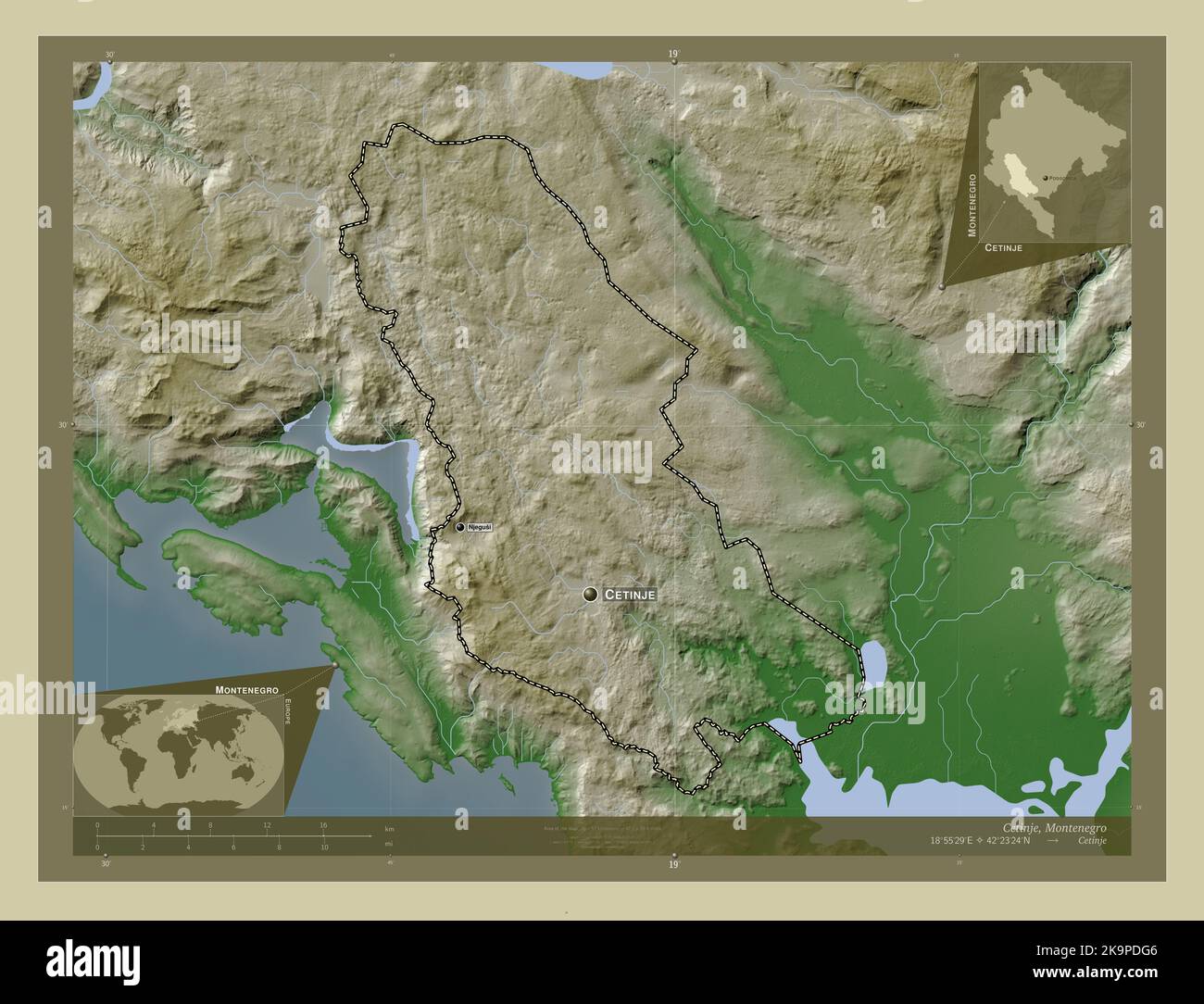 Cetinje, municipality of Montenegro. Elevation map colored in wiki ...