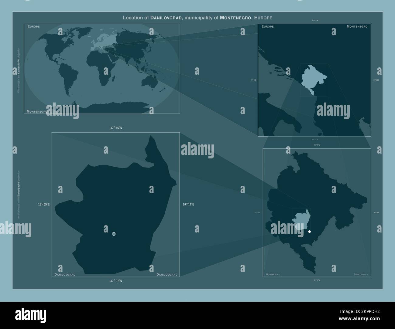 Danilovgrad, municipality of Montenegro. Diagram showing the location ...