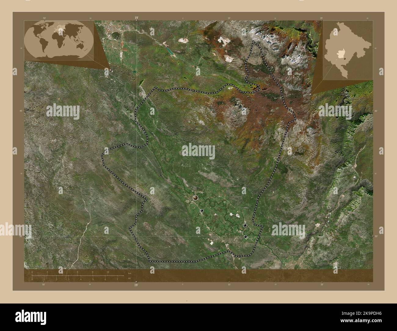 Danilovgrad, municipality of Montenegro. Low resolution satellite map ...