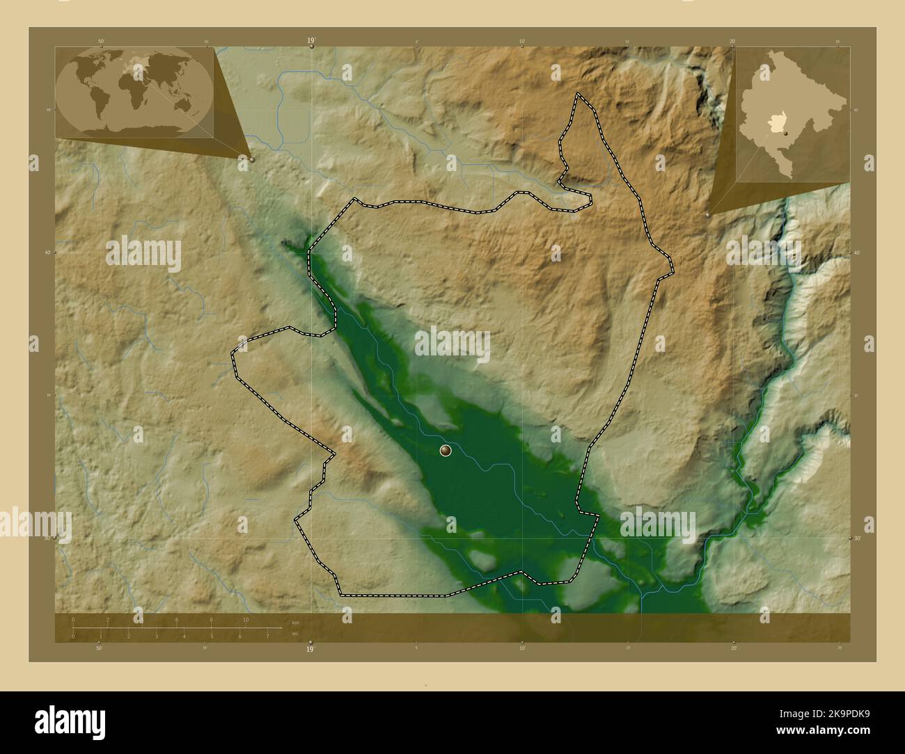 Danilovgrad, municipality of Montenegro. Colored elevation map with ...