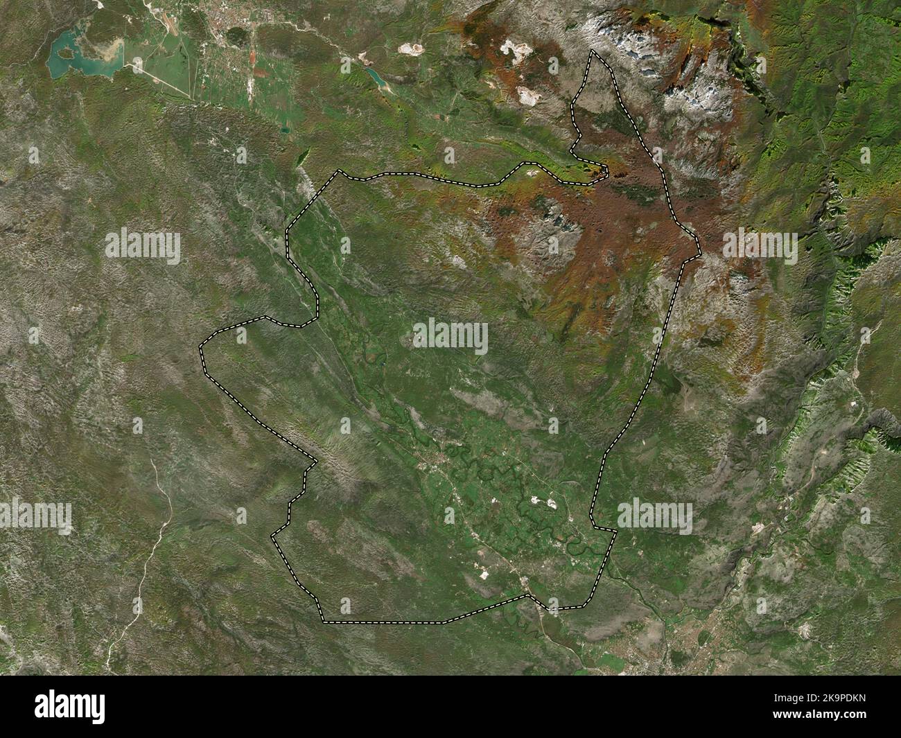 Danilovgrad, municipality of Montenegro. Low resolution satellite map ...