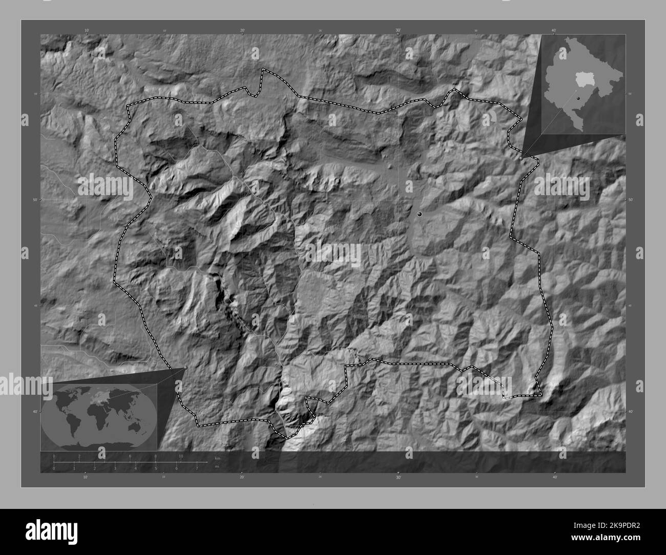 Kolasin, municipality of Montenegro. Bilevel elevation map with lakes ...