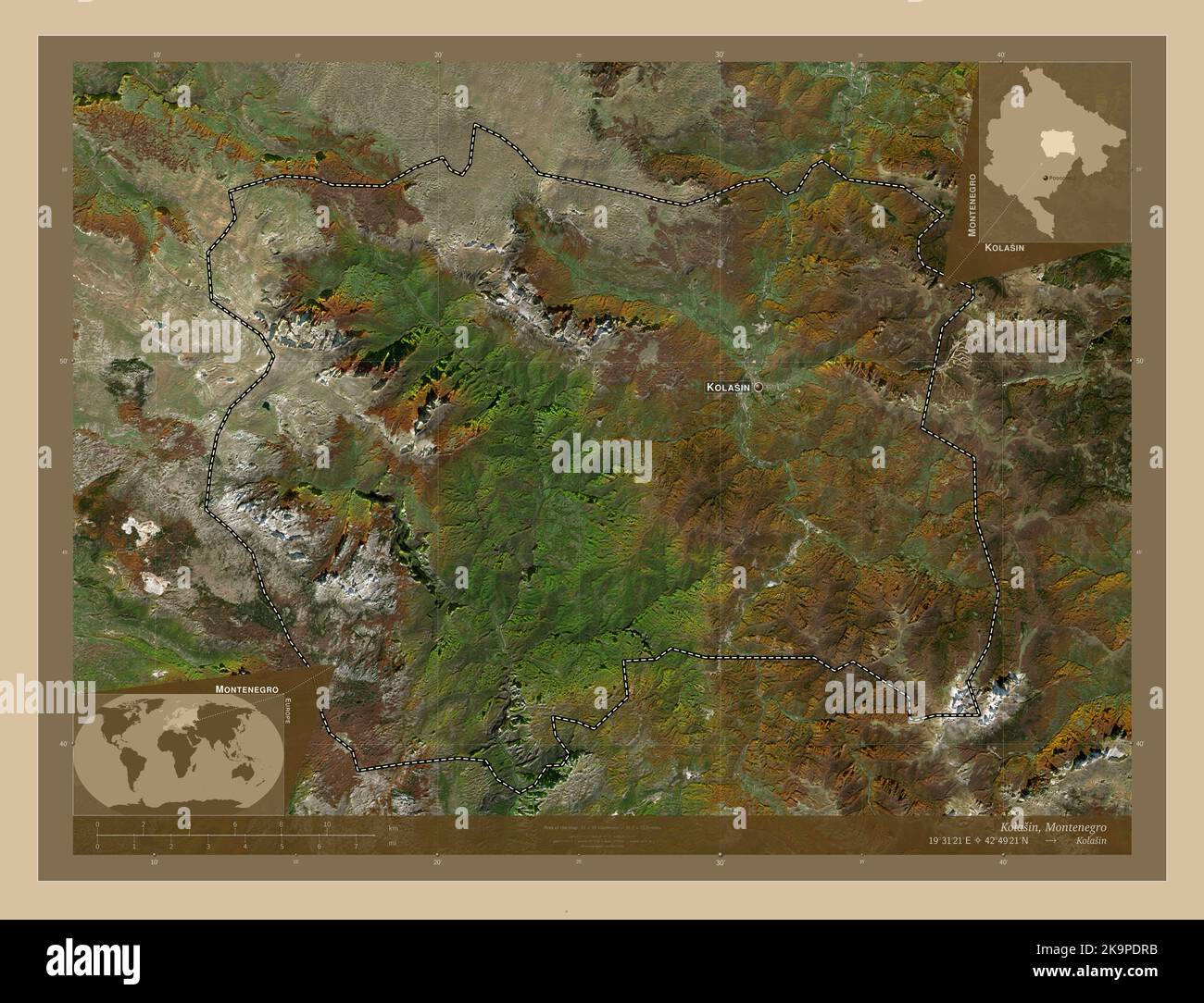 Kolasin, municipality of Montenegro. Low resolution satellite map ...