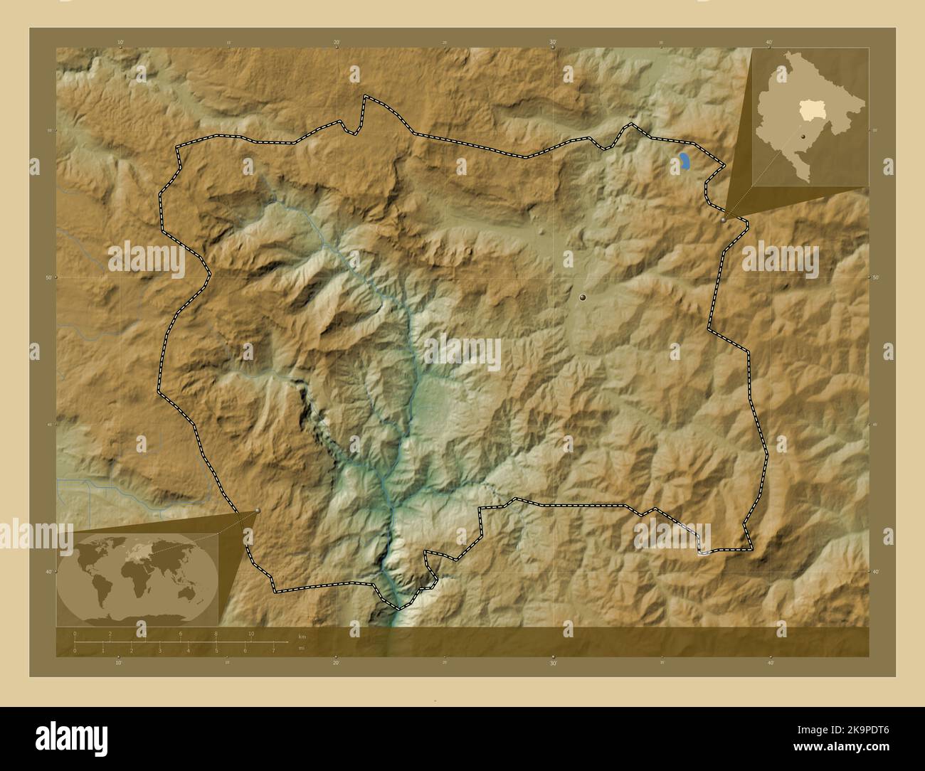 Kolasin, municipality of Montenegro. Colored elevation map with lakes ...