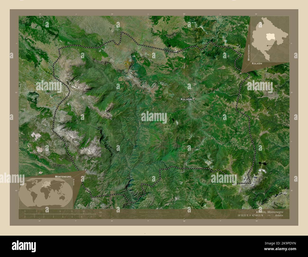 Kolasin, municipality of Montenegro. High resolution satellite map ...