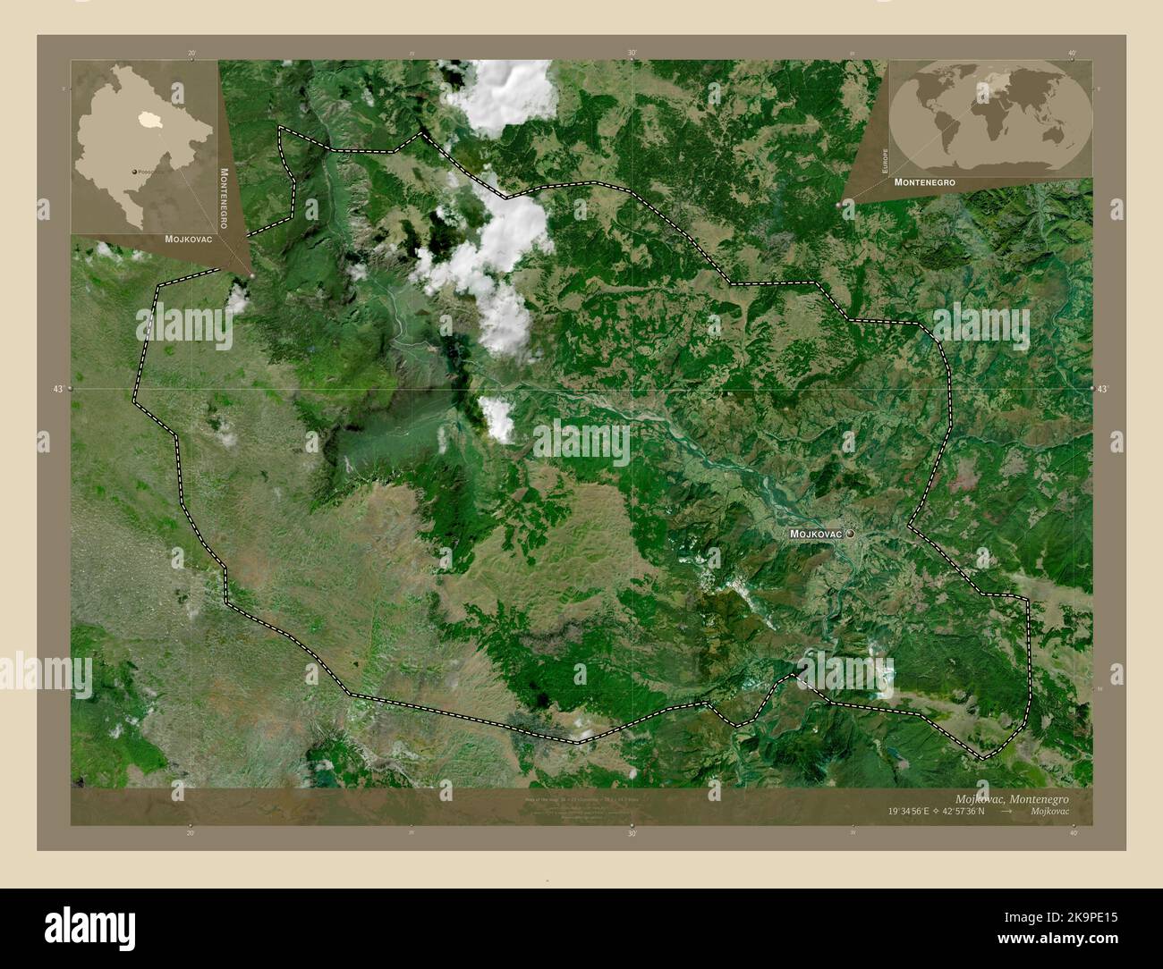 Mojkovac, municipality of Montenegro. High resolution satellite map ...