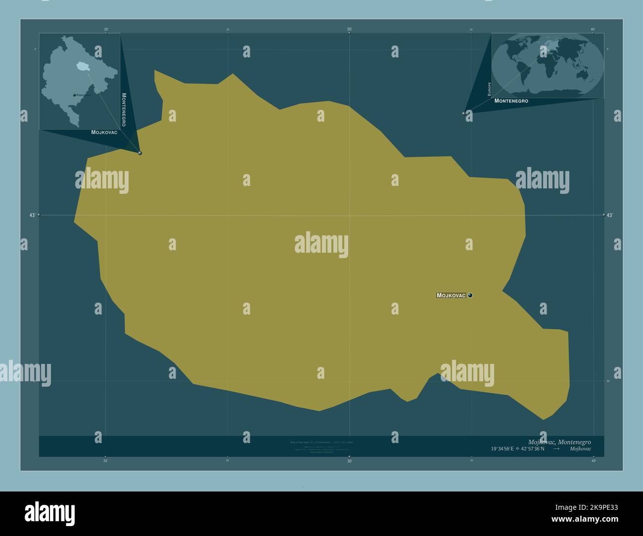 Mojkovac, municipality of Montenegro. Solid color shape. Locations and ...