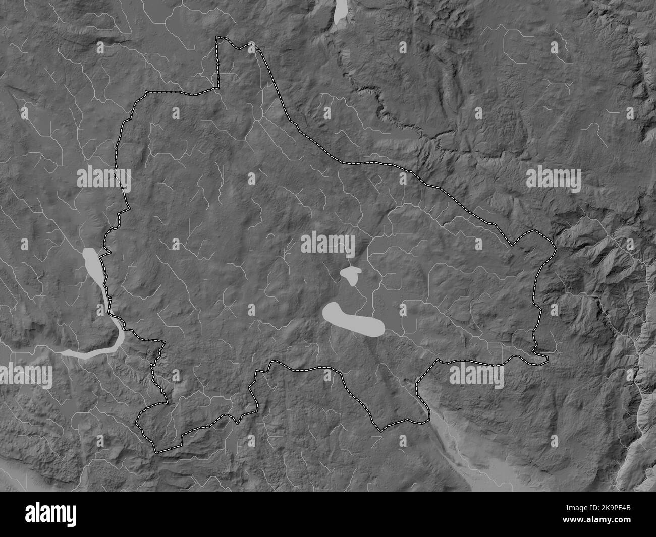 Niksic, municipality of Montenegro. Grayscale elevation map with lakes ...