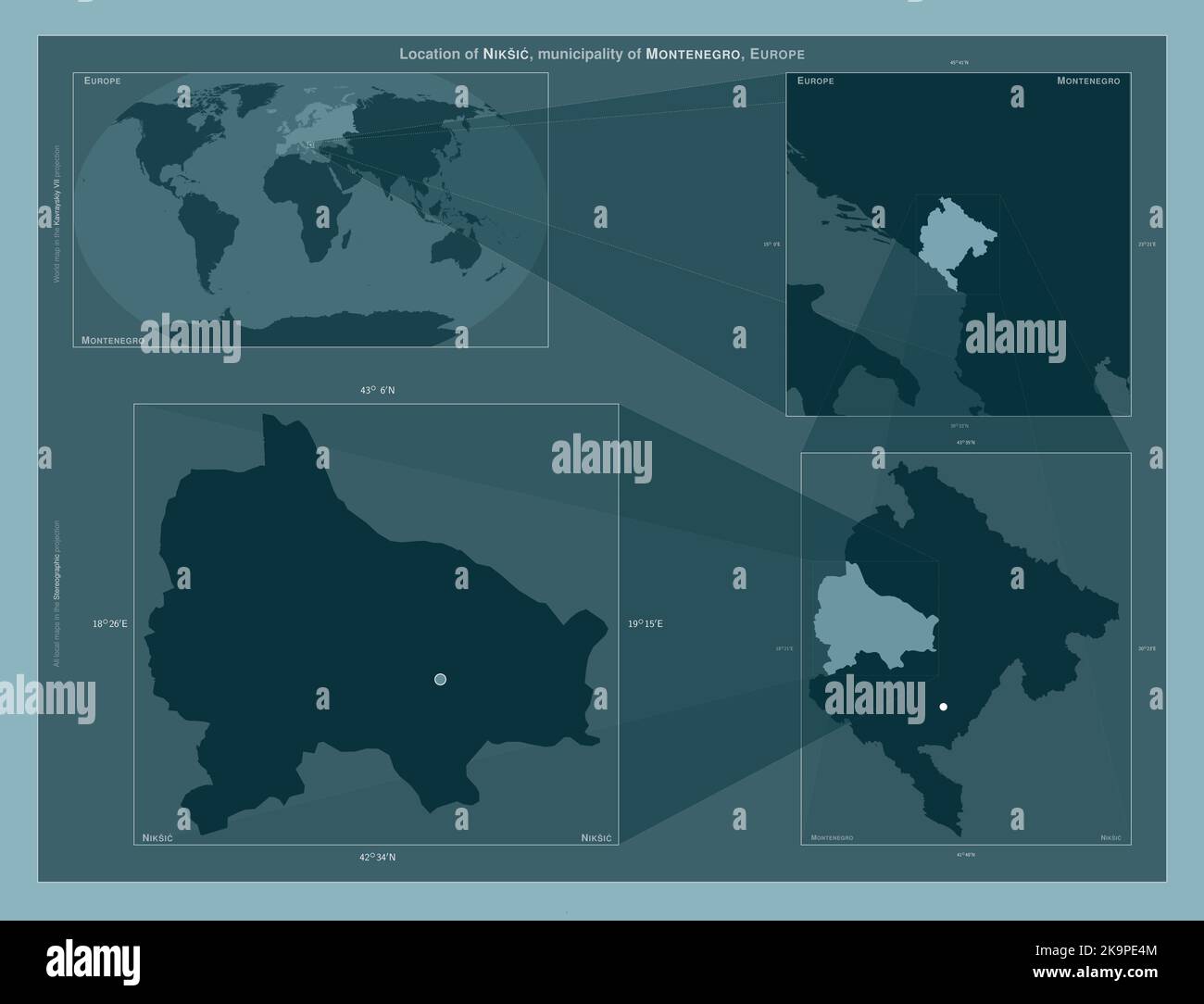 Niksic, municipality of Montenegro. Diagram showing the location of the ...