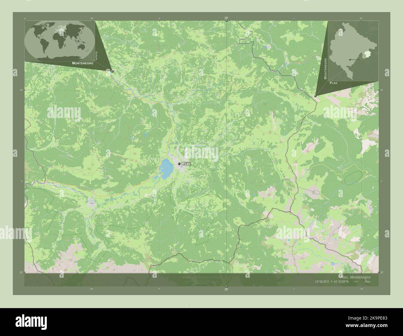 Plav, municipality of Montenegro. Open Street Map. Locations and names ...
