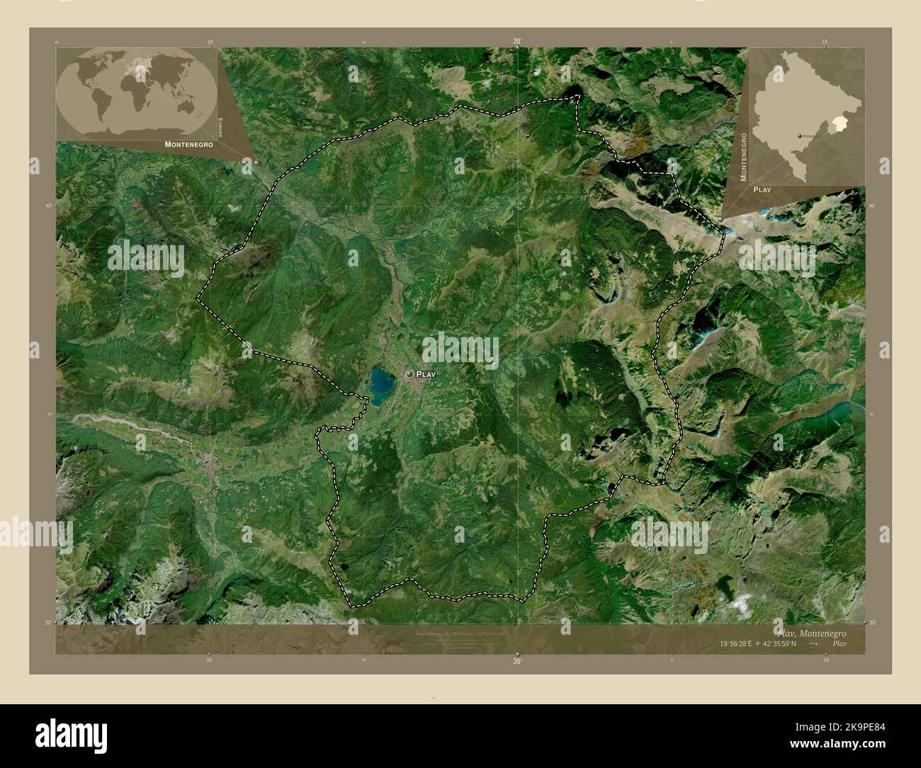 Plav, municipality of Montenegro. High resolution satellite map ...