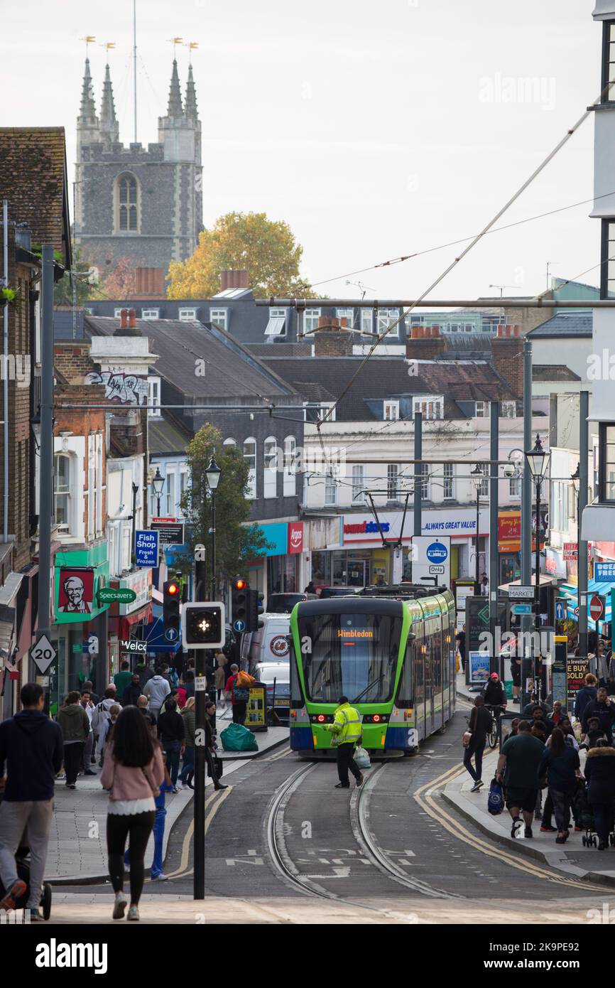 Croyden North High Street with people and Trams Stock Photo - Alamy