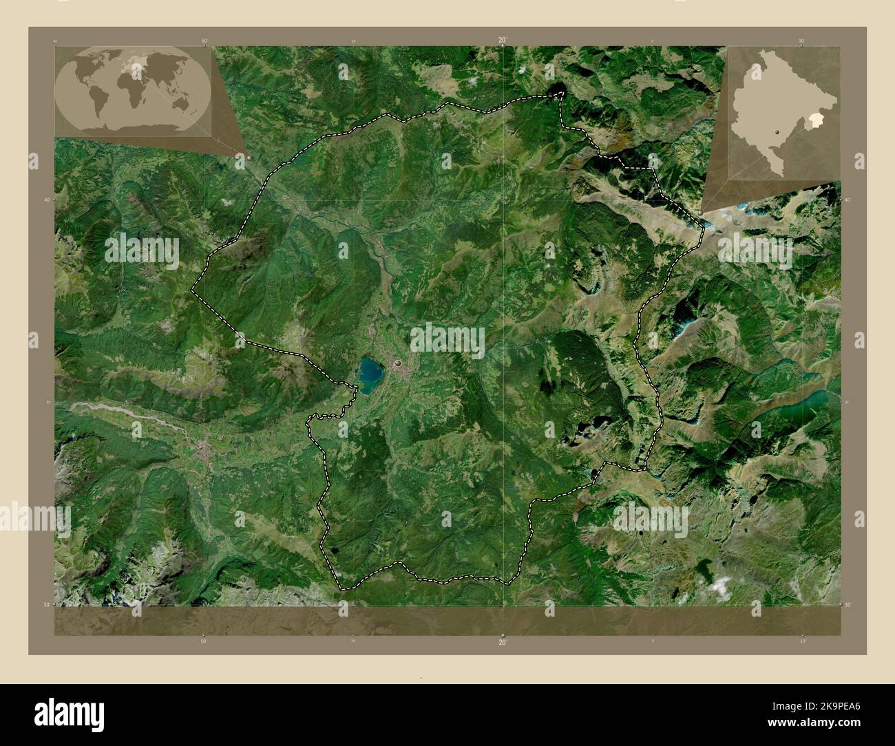 Plav, municipality of Montenegro. High resolution satellite map ...
