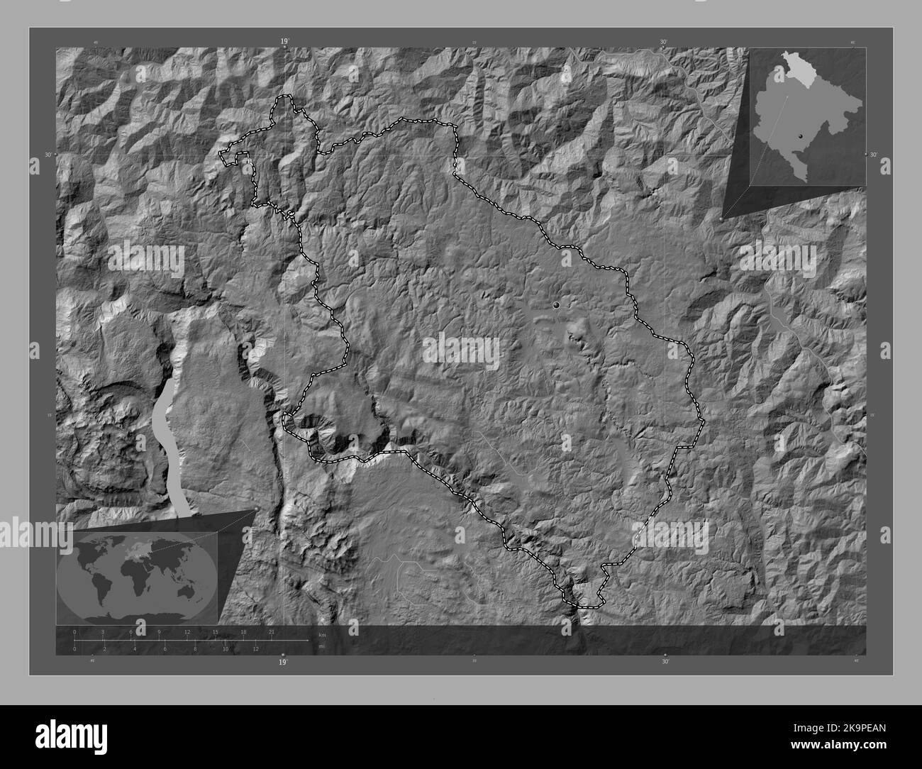 Pljevlja, municipality of Montenegro. Bilevel elevation map with lakes ...