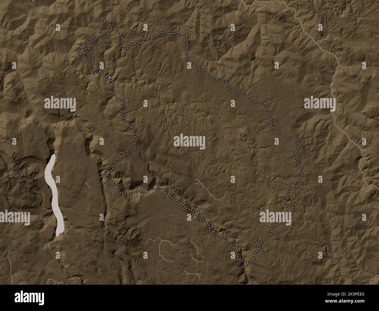 Pljevlja, municipality of Montenegro. Elevation map colored in sepia ...