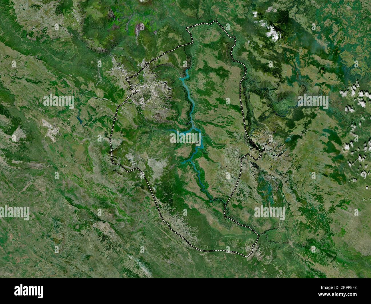Pluzine, municipality of Montenegro. High resolution satellite map ...