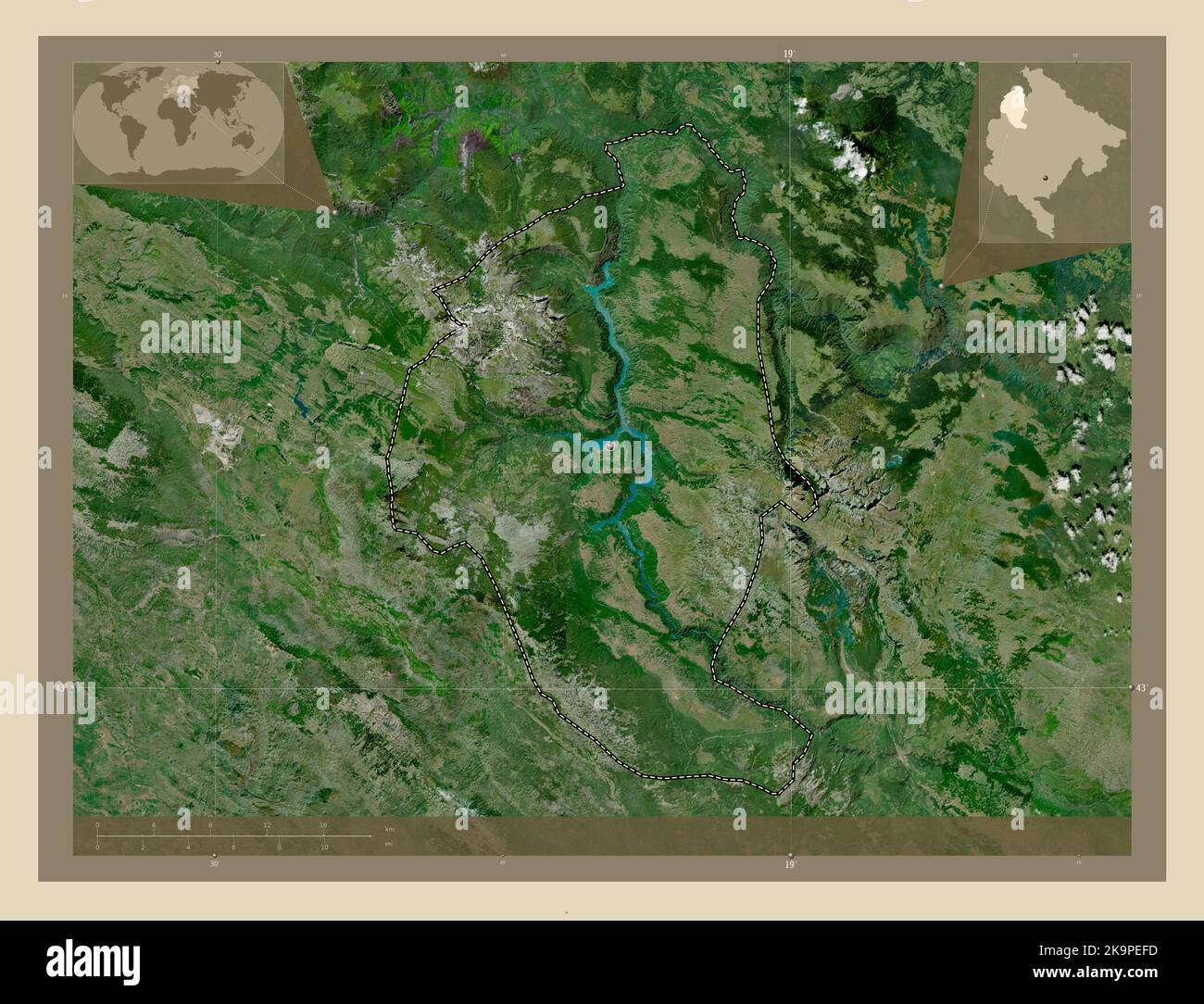 Pluzine, municipality of Montenegro. High resolution satellite map ...