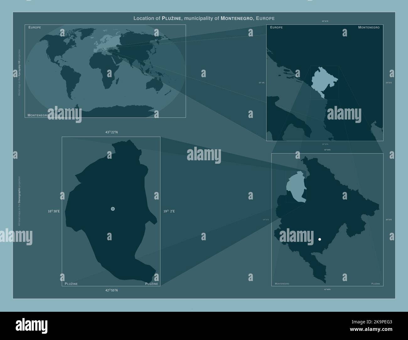 Pluzine, municipality of Montenegro. Diagram showing the location of ...