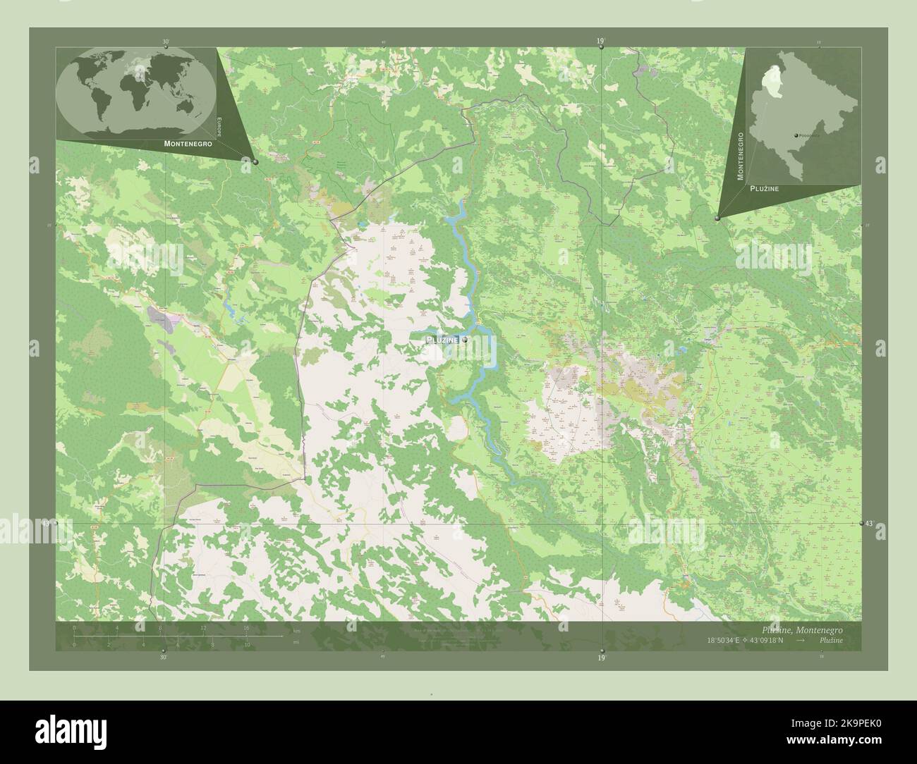 Pluzine, municipality of Montenegro. Open Street Map. Locations and ...