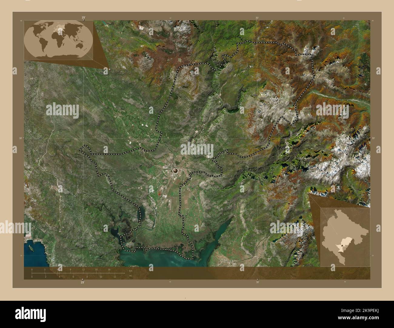 Podgorica, municipality of Montenegro. Low resolution satellite map ...
