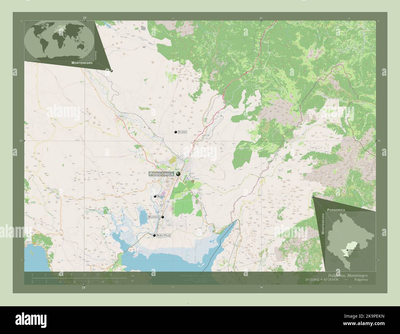 Podgorica, municipality of Montenegro. Open Street Map. Locations and ...