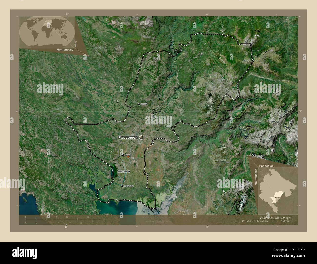 Podgorica, municipality of Montenegro. High resolution satellite map ...