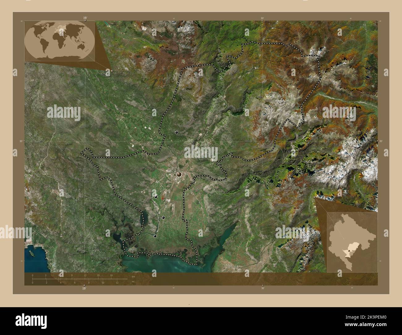 Podgorica, municipality of Montenegro. Low resolution satellite map ...