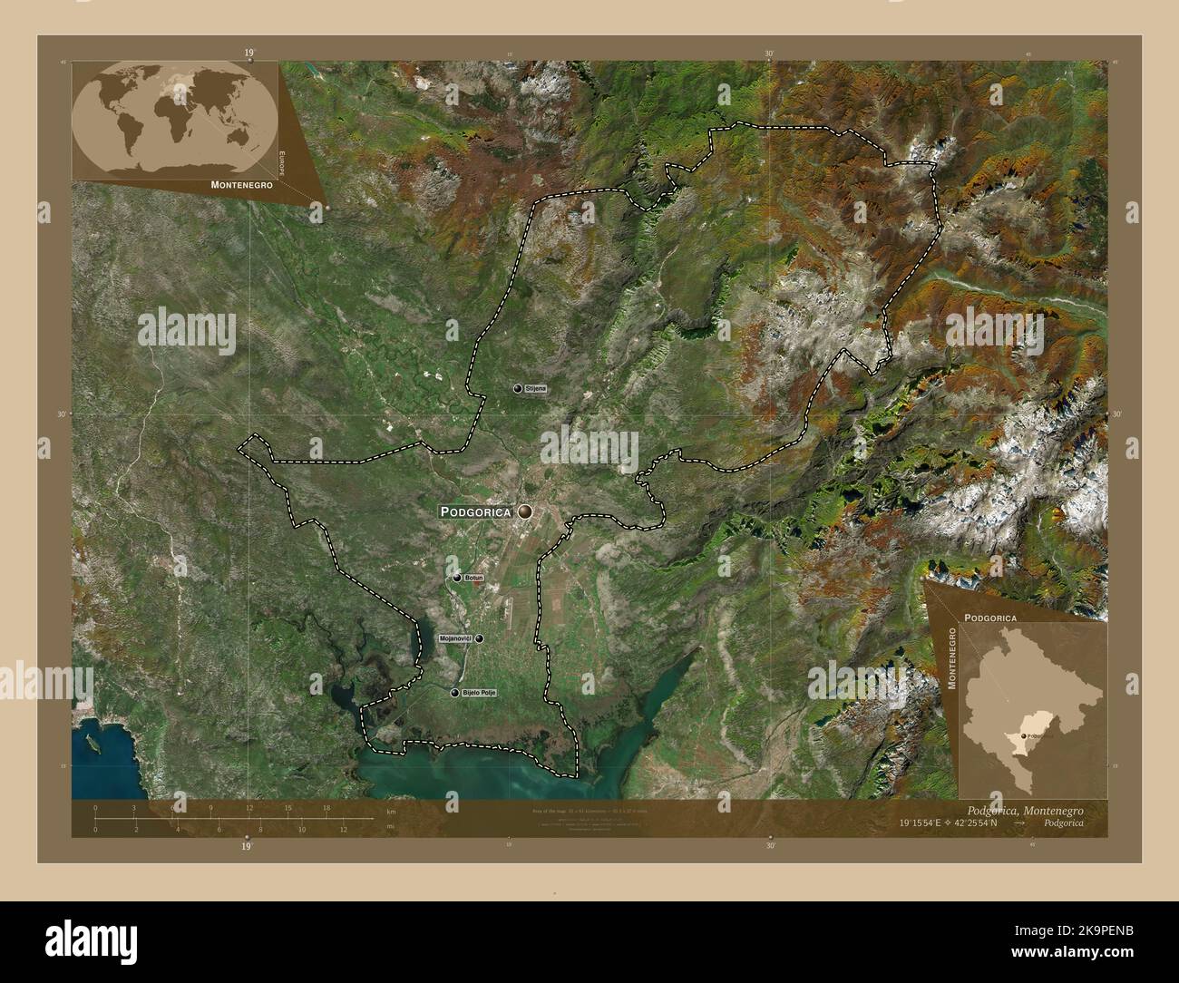 Podgorica, municipality of Montenegro. Low resolution satellite map ...
