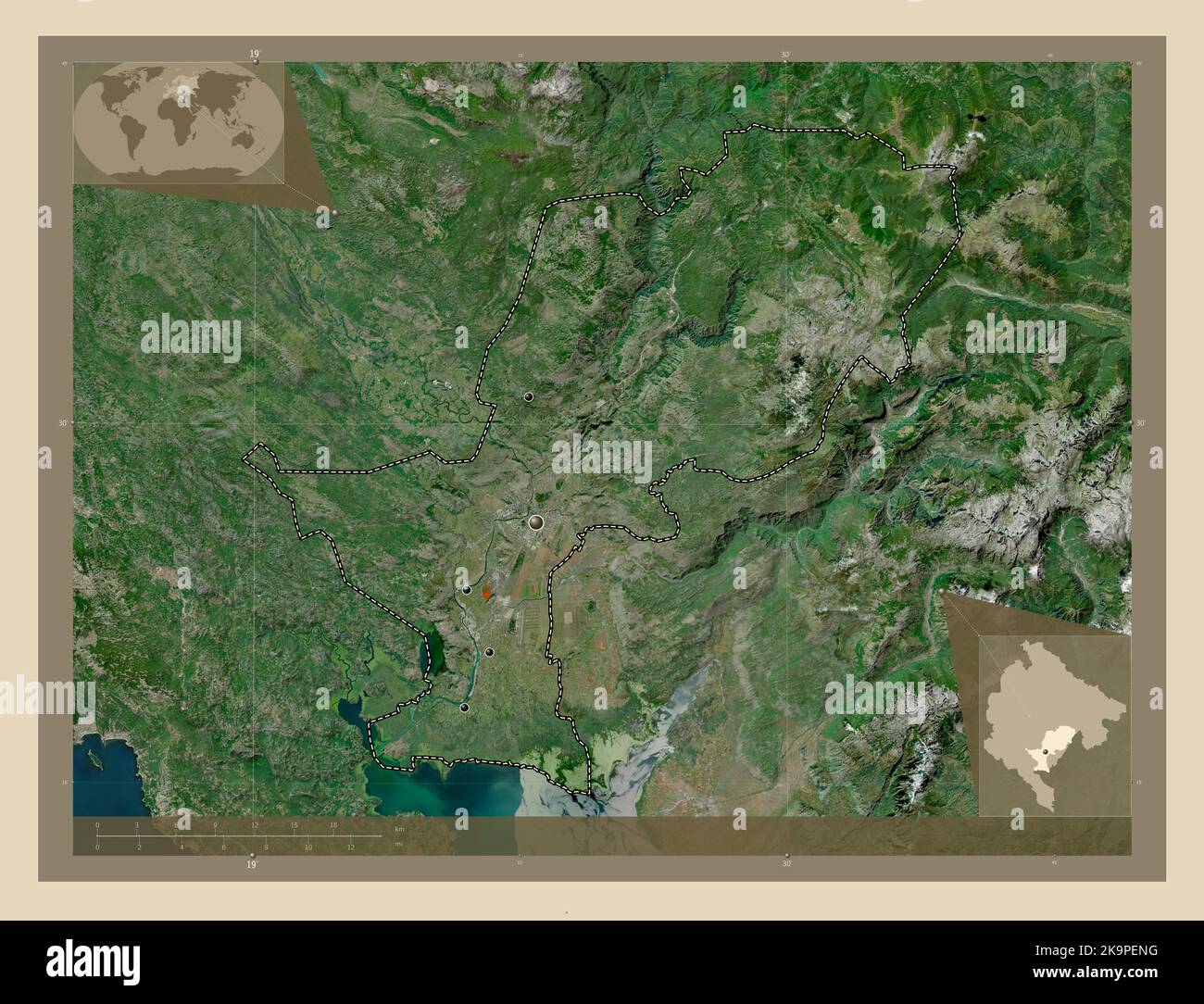 Podgorica, municipality of Montenegro. High resolution satellite map ...