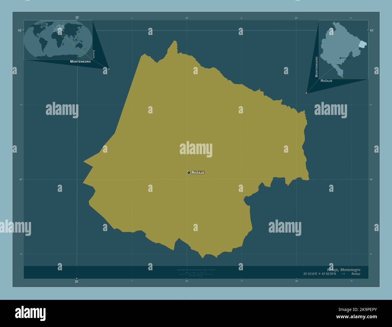 Rozaje, municipality of Montenegro. Solid color shape. Locations and ...