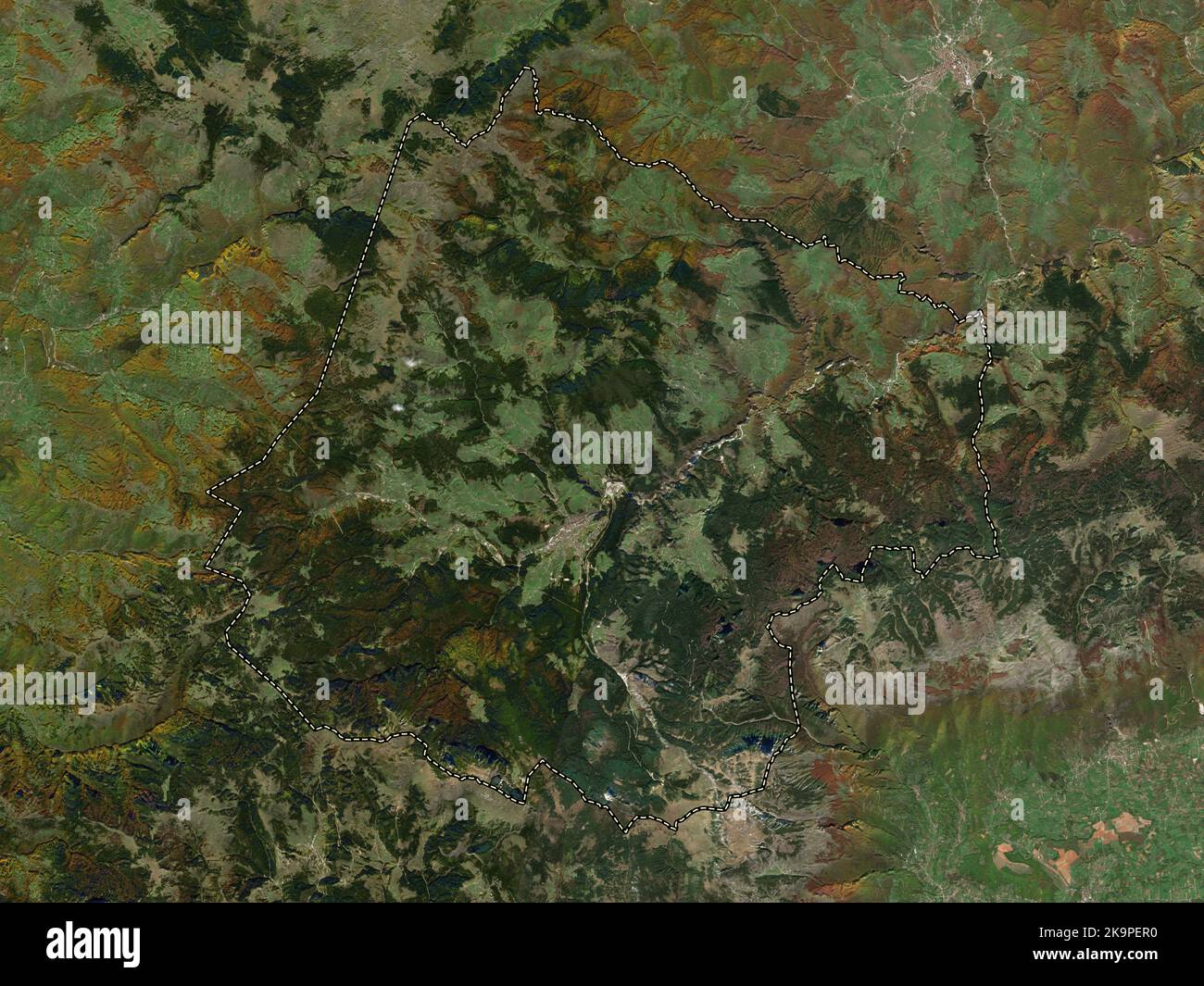 Rozaje, municipality of Montenegro. Low resolution satellite map Stock ...