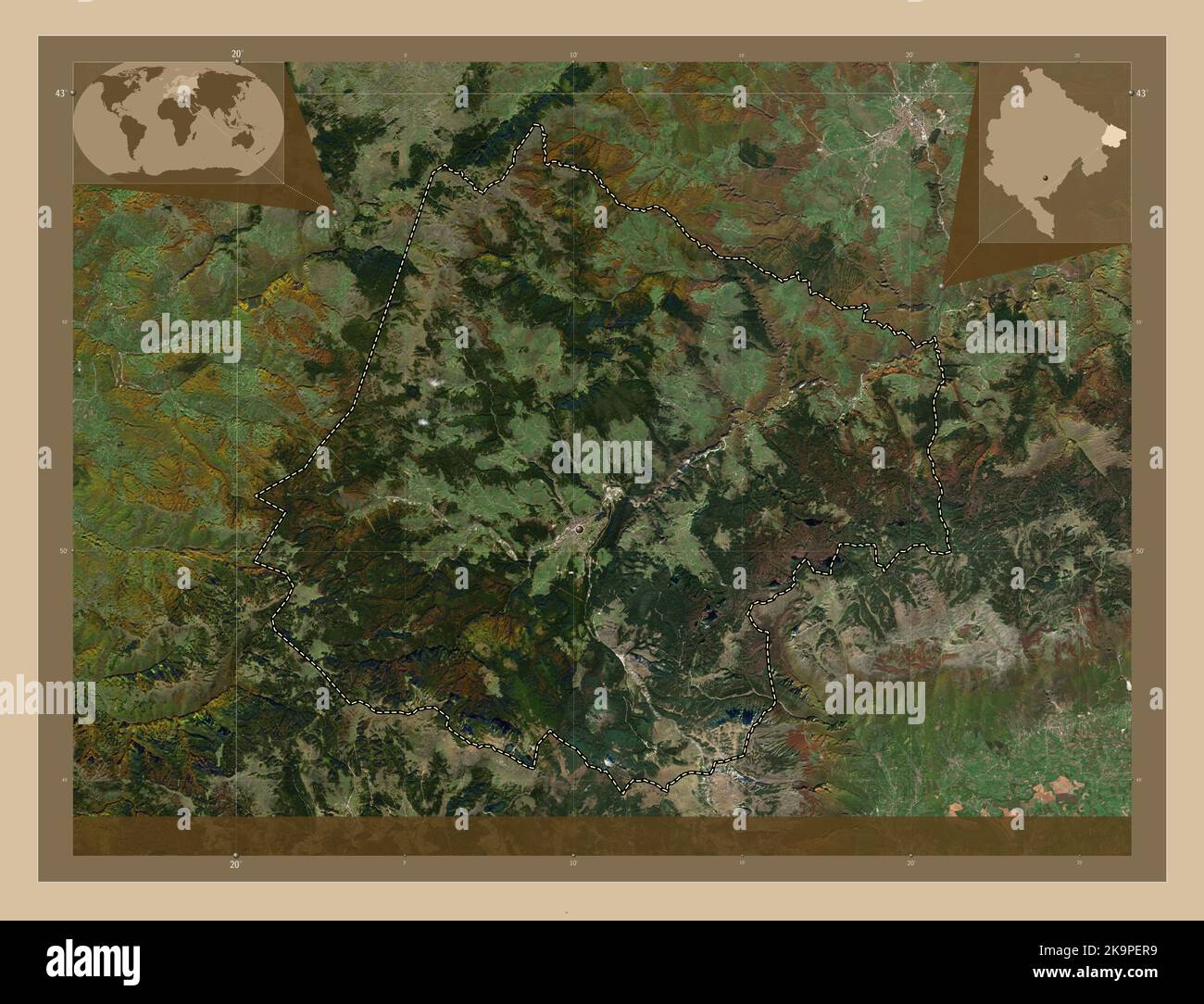 Rozaje, municipality of Montenegro. Low resolution satellite map ...