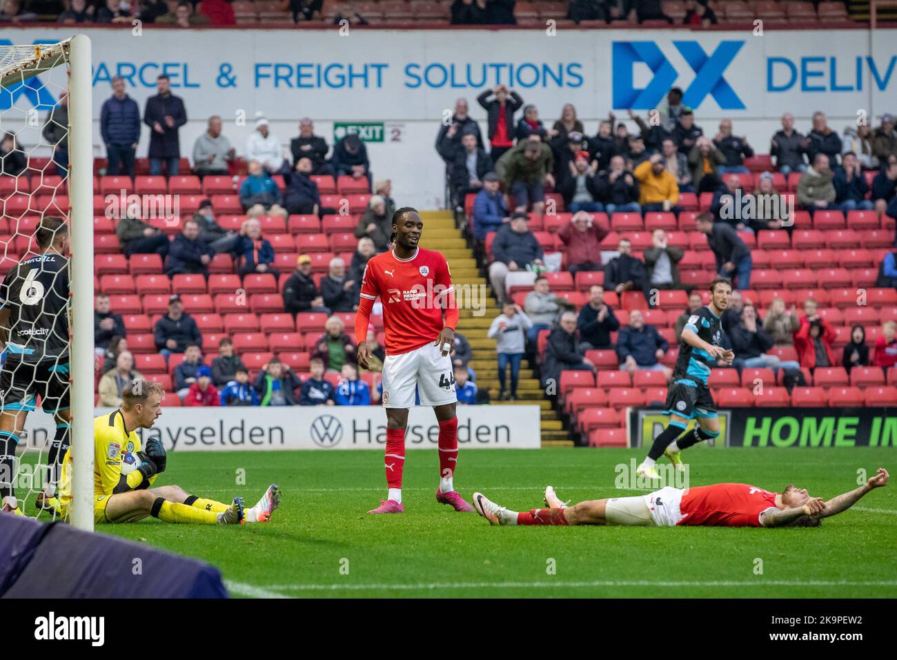 Devante Cole #44 of Barnsley reacts during the Sky Bet League 1 match ...