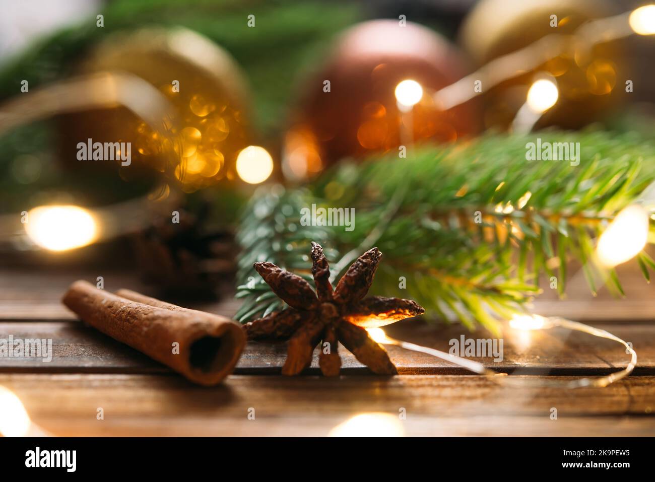 Christmas background with fir tree and decoration Stock Photo - Alamy