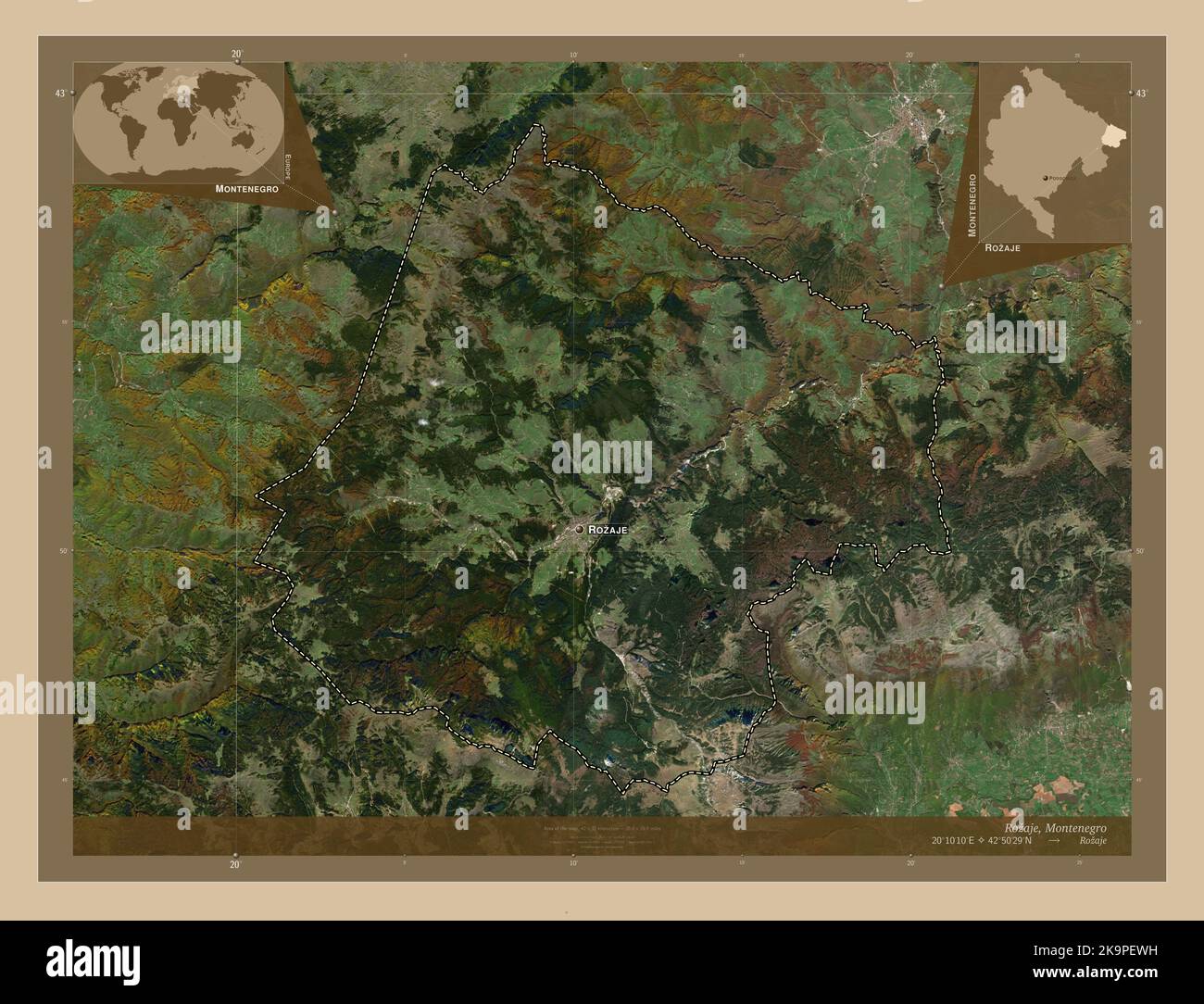 Rozaje, municipality of Montenegro. Low resolution satellite map ...