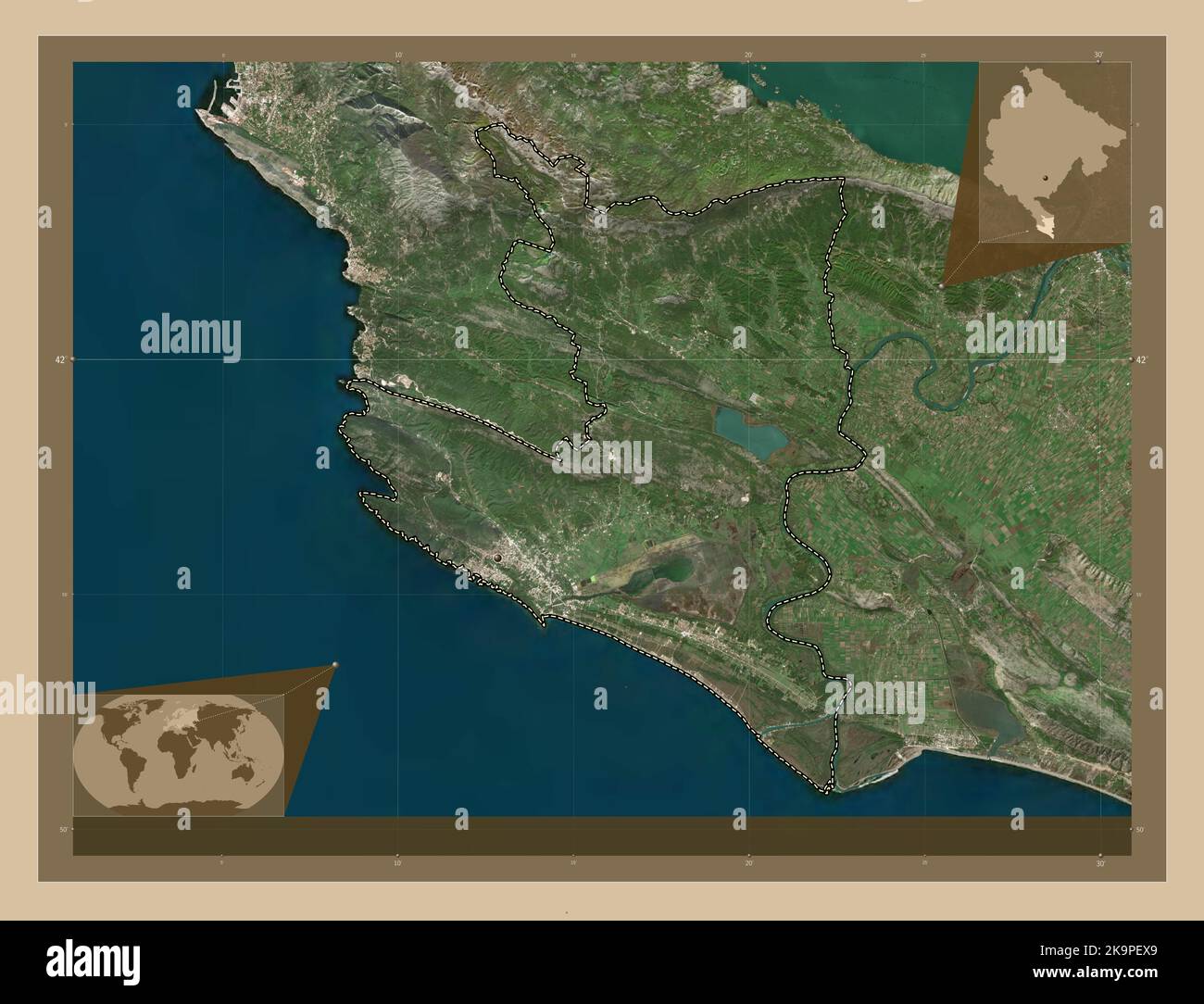 Ulcinj, municipality of Montenegro. Low resolution satellite map ...