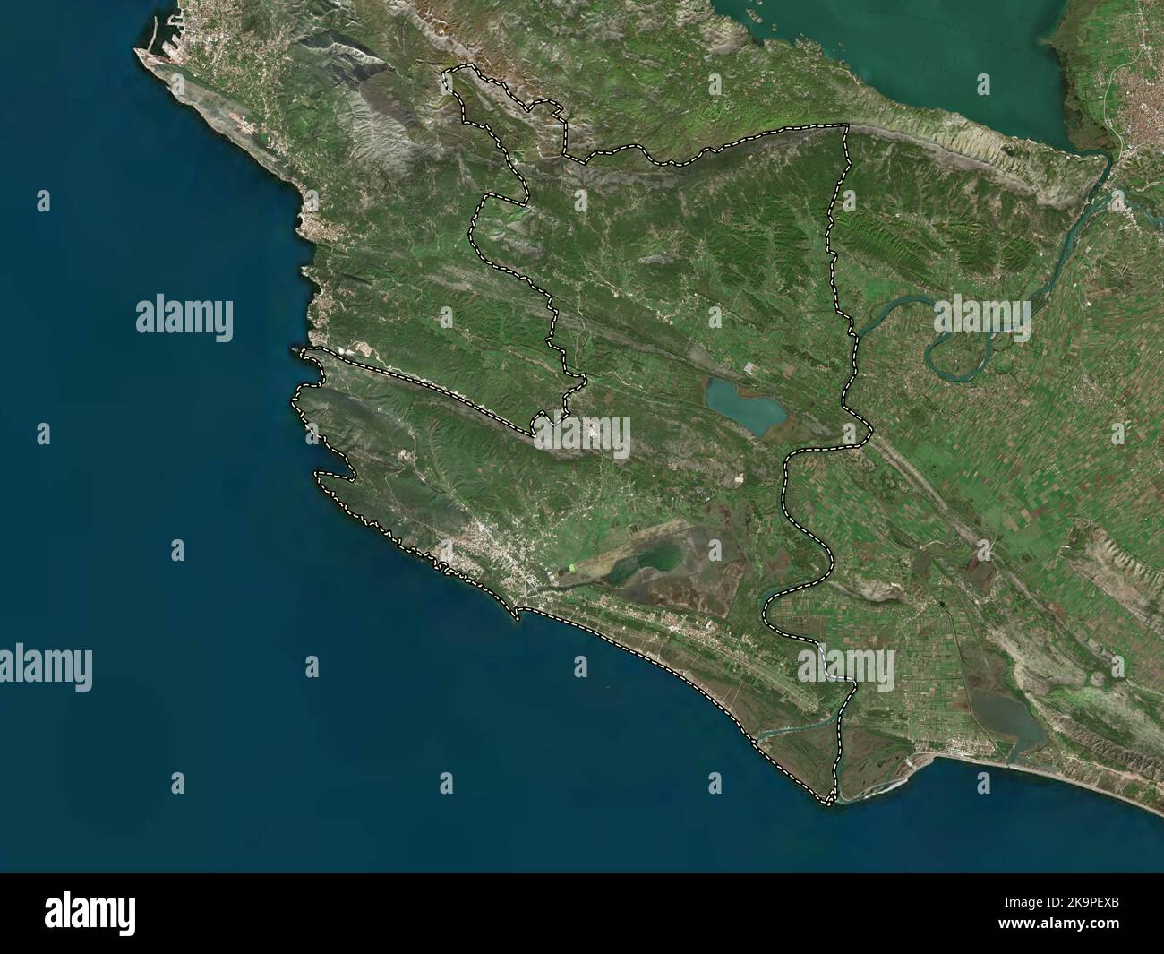 Ulcinj, municipality of Montenegro. Low resolution satellite map Stock ...