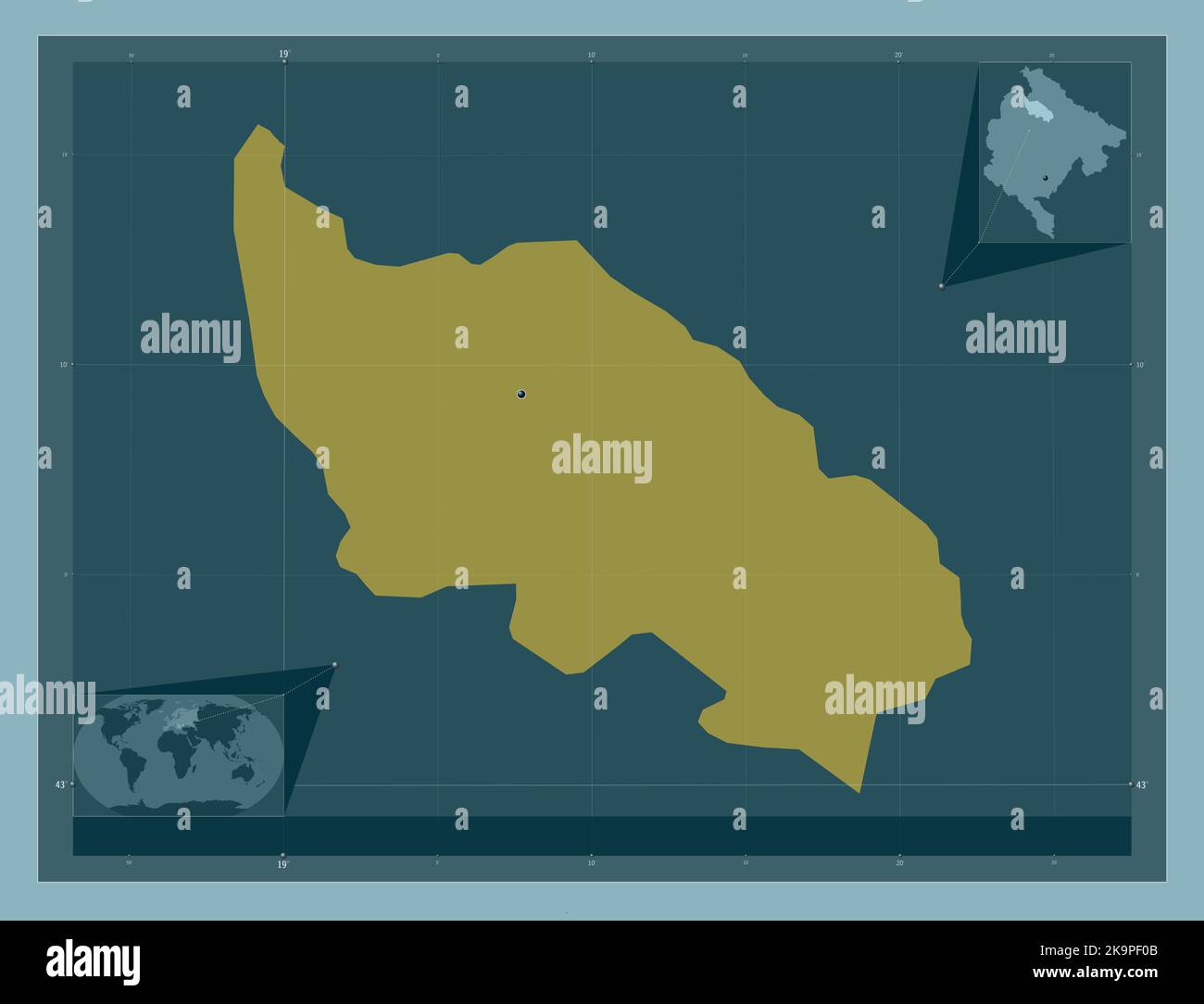 Zabljak, municipality of Montenegro. Solid color shape. Locations of ...