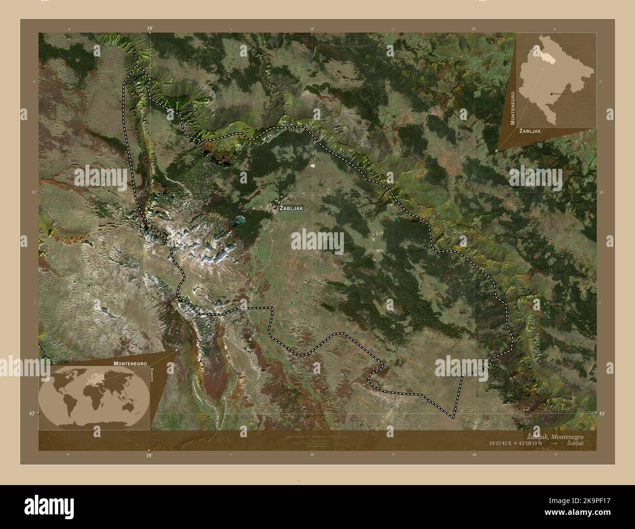 Zabljak, municipality of Montenegro. Low resolution satellite map ...