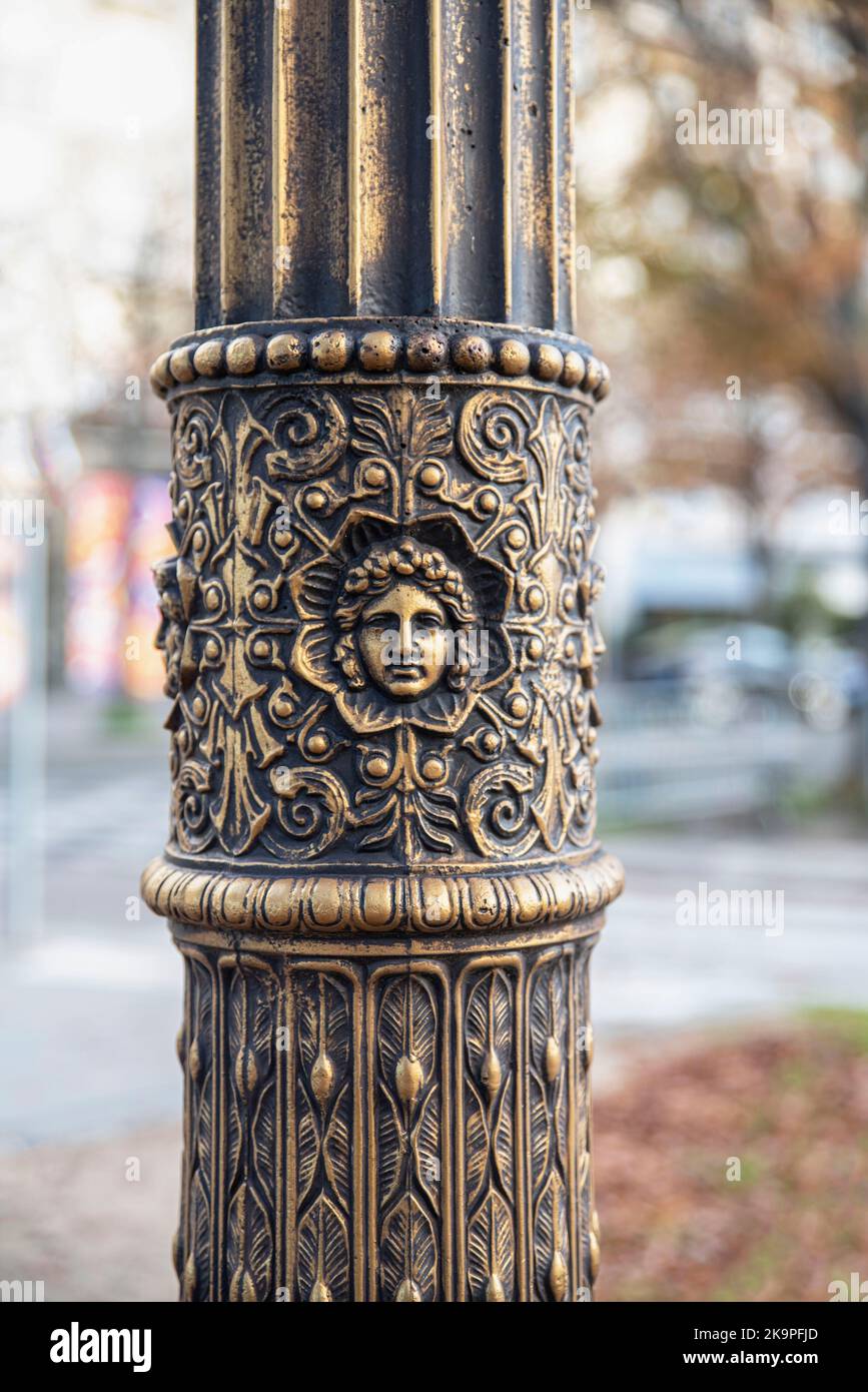 Detail of a street lamp post sculpture in the streets of Paris, France ...