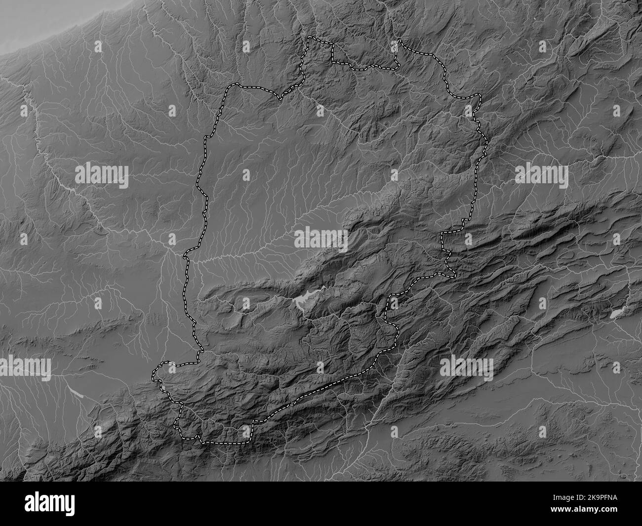 Beni Mellal-Khenifra, region of Morocco. Grayscale elevation map with ...