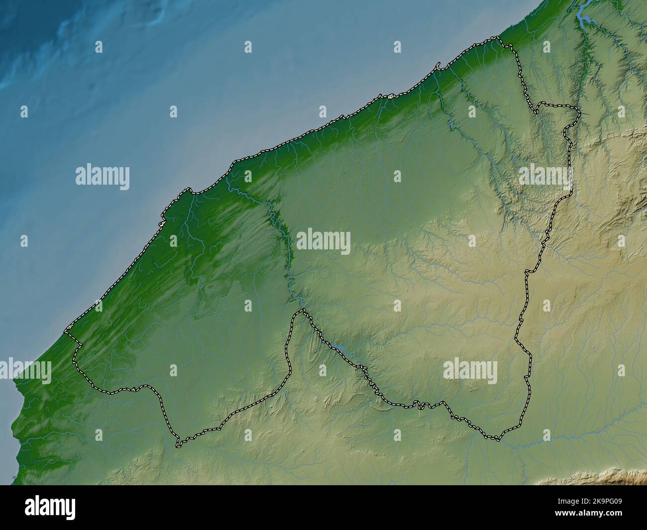 Casablanca-Settat, region of Morocco. Colored elevation map with lakes ...