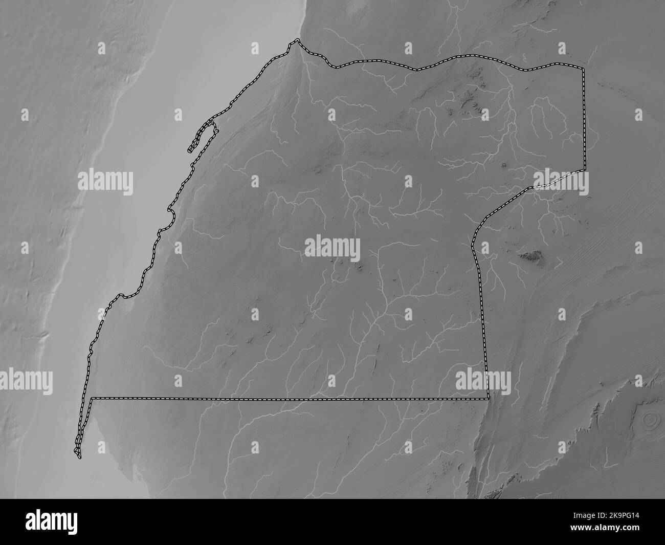 Dakhla-Oued Ed-Dahab, region of Morocco. Grayscale elevation map with ...